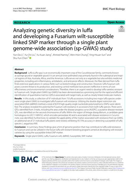 Pdf Analyzing Genetic Diversity In Luffa And Developing A Fusarium