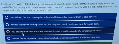 Post Lesson 3 Which Of The Following Is An Example Of Using The Rules With The Otm Principles To