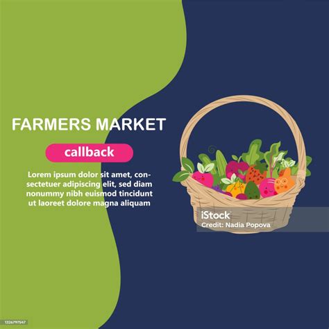 과일과 채소가 있는 Nfarmer 시장 포스터 신선한 채소와 천연 농장 유기농 무 또는 콜리플라워 와 브로콜리 양배추 호박 스쿼시 또는 오이와 당근 Nnn의 벡터 디자인