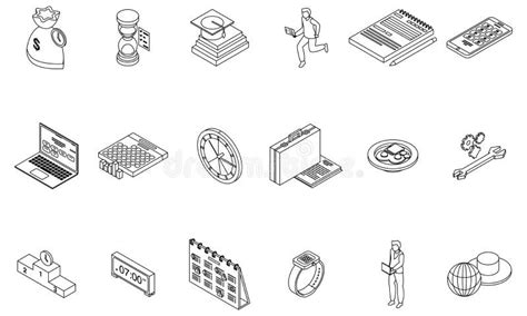 Time Management Icons Set Vector Outline Stock Vector Illustration Of