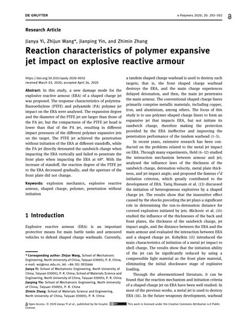 Pdf Reaction Characteristics Of Polymer Expansive Jet Impact On