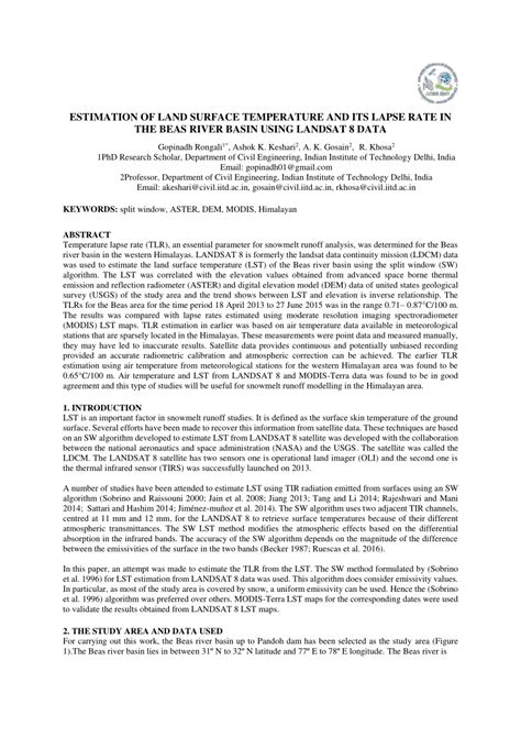 Pdf Estimation Of Land Surface Temperature And Its Lapse Rate In The