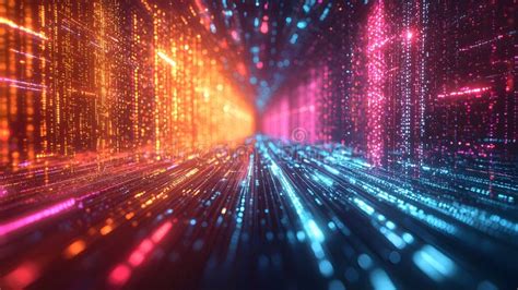 Colorful Futuristic Flow Of Encrypted Data Streams Stock Illustration