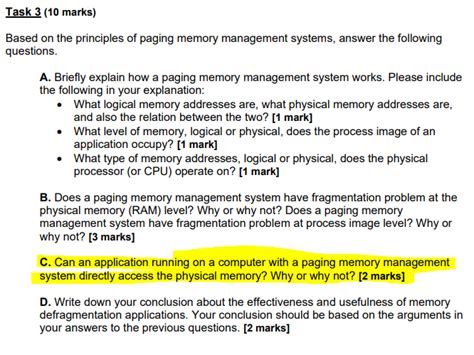 solved task 3 10 marks based on the principles of paging