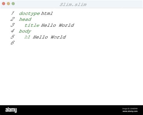 Slim Language Hello World Program Sample In Editor Window Illustration Stock Vector Image And Art
