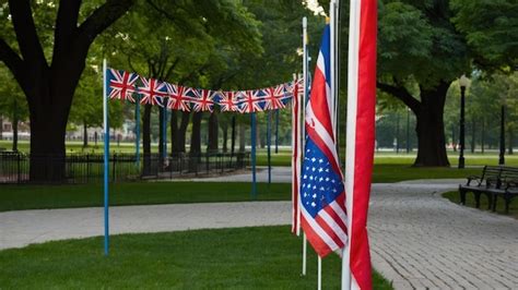 Premium Photo Park Scene With Intertwined Flags And Banners