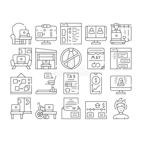 Remote Work From Home Collection Icons Set Vector Stock Illustration