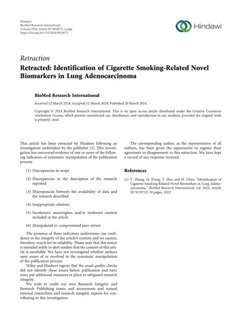 Pdf Retracted Identification Of Cigarette Smoking Related Novel Biomarkers In Lung Adenocarcinoma