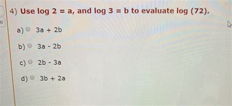 Solved 5 Write As A Single Logarithm Log 12 Log 3 A