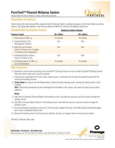 PureYield TM Plasmid Midiprep System Quick Protocol Promega