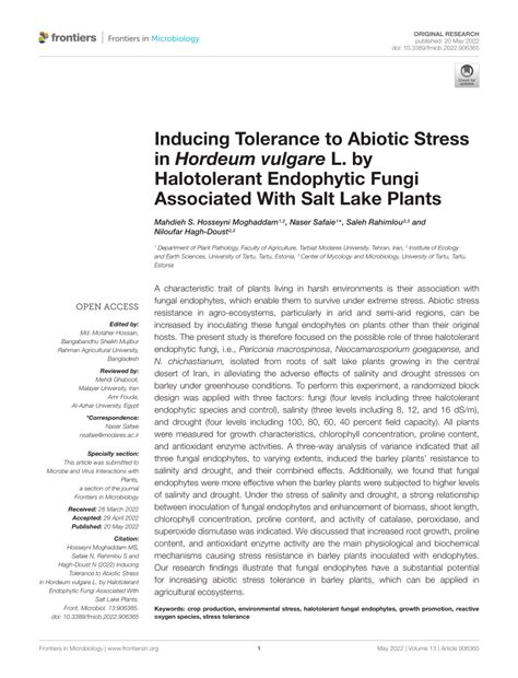Pdf Inducing Tolerance To Abiotic Stress In Hordeum Vulgare L By