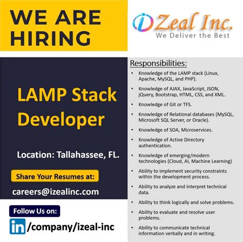 Izeal Inc On Linkedin Hiring Lampstackdeveloper Hiringnow Job Recruiting