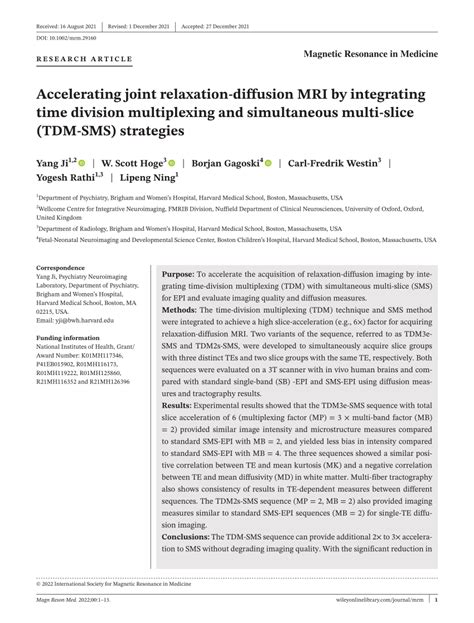 Pdf Accelerating Joint Relaxation‐diffusion Mri By Integrating Time Division Multiplexing And