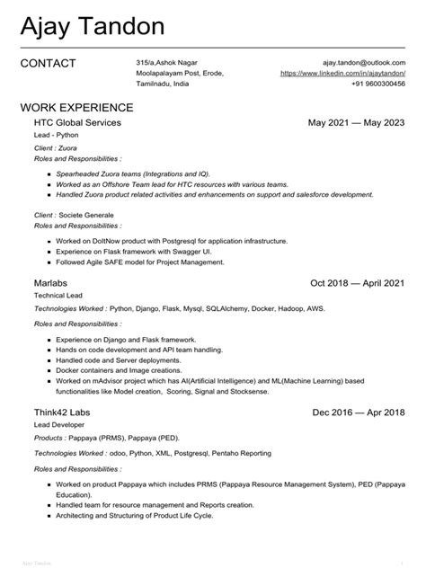 Ajay Tandon Resume Pdf Postgre Sql Web Service