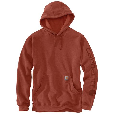 Carhartt Mens Loose Fit Midweight Logo Sleeve Graphic Hoodie Saddle Red