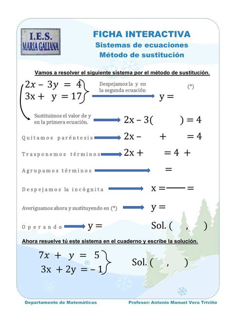 Hoja De Trabajo Para Resolver Sistemas De Ecuaciones Por Sustitución