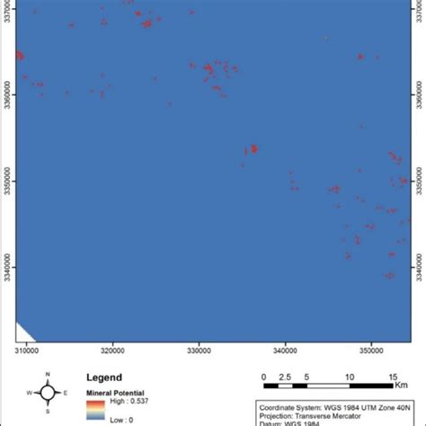 mineral potential map generated with fuzzy logic gamma 0 75