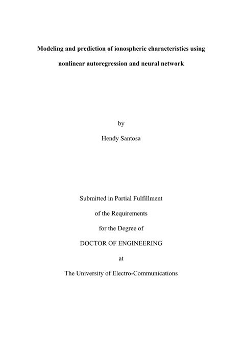 Modeling And Prediction Of Ionospheric Characteristics Using Nonlinear Autoregression And Neural