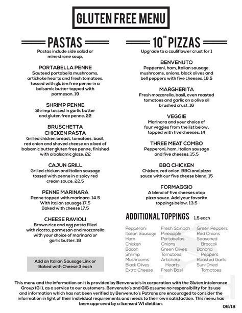 Menu For Benvenutos Italian Grill In Beaver Dam Wi Sirved