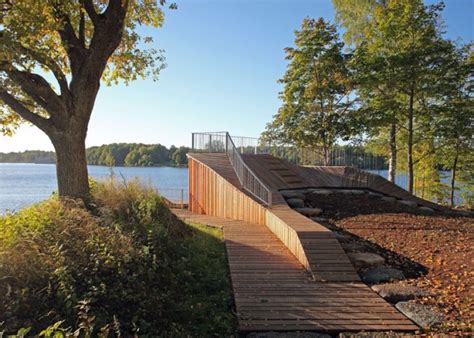 Wooden Viewing Platform Looks Out Over Latvias River Daugava