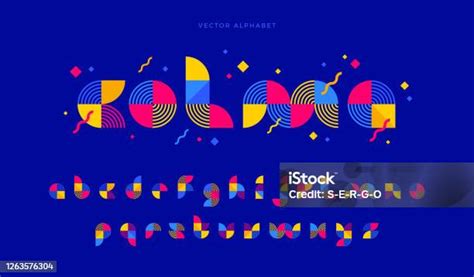 장식 기하학적 글꼴 현대 의 미니멀 한 서체 영어 알파벳 문자 집합입니다 로고 음악 커버 헤드라인 크리에이티브 디자인용 글꼴 세트 벡터 그림입니다 알파벳에 대한 스톡 벡터