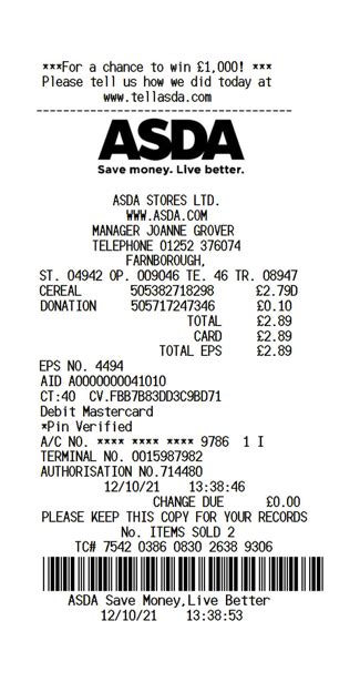 Asda Receipt Template 1 Receipt Font Invoice Font Thermal Printer