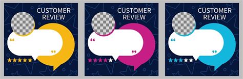 진한 파란색 배경에 고객 피드백 평가 또는 리뷰 인용문을 위한 말풍선이 있는 세 가지 템플릿 세트입니다 따옴표가 있는 빈 말풍선 프레임과 따옴표를 위한 복사 공간 등급