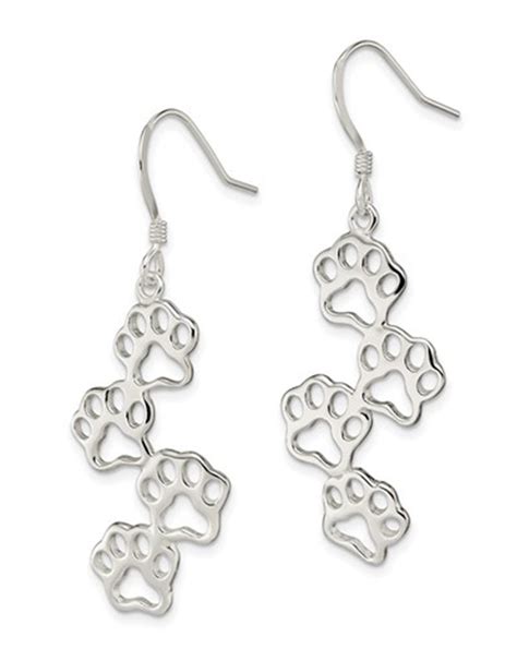 Sterling Silver Paw Print Dangle Earrings Simply Sterling