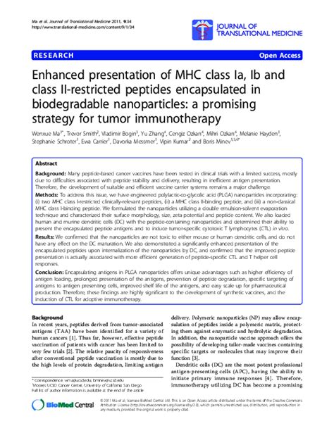 Pdf Nanoparticle Encapsulated Peptides For Immunotherapy