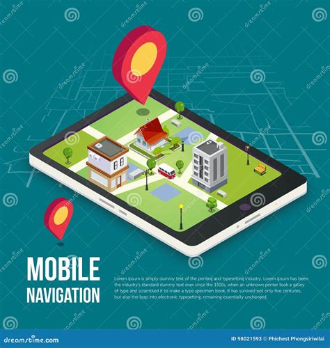 3d Isometric Mobile GPS Navigation Concept Stock Vector Illustration
