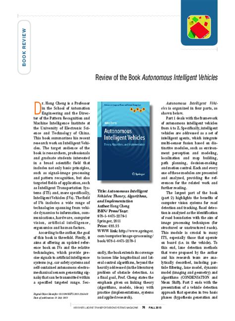 Review Of Autonomous Intelligent Vehicles Theory Algorithms And Implementation Cheng H