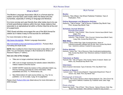 MLA Review Sheet