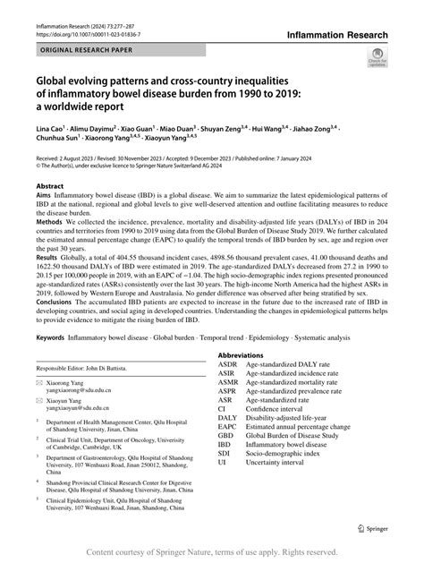 Global Evolving Patterns And Cross Country Inequalities Of Inflammatory