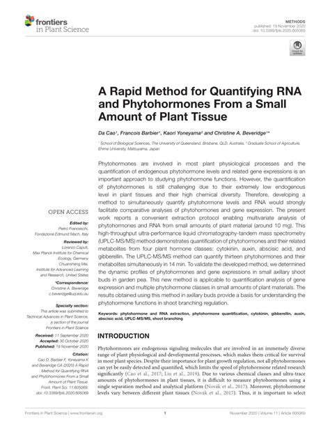 PDF A Rapid Method For Quantifying RNA And Phytohormones From A Small