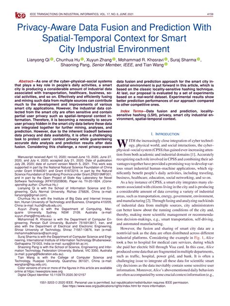 Privacy Aware Data Fusion And Prediction With Spatial Temporal Context For Smart City Industrial