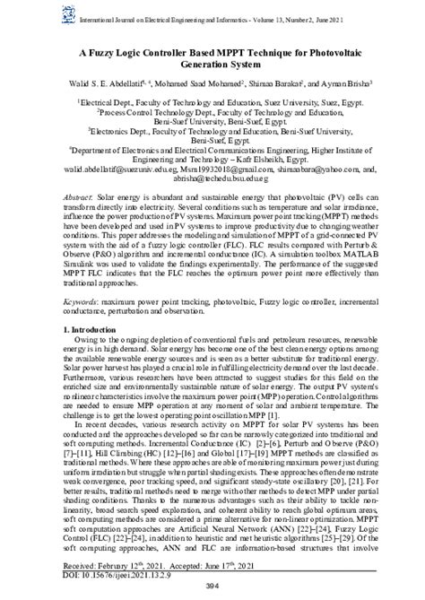Pdf A Fuzzy Logic Controller Based Mppt Technique For Photovoltaic