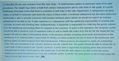 Solved 3 3 Describe SIX Use Case Scenarios From This Case Chegg Com