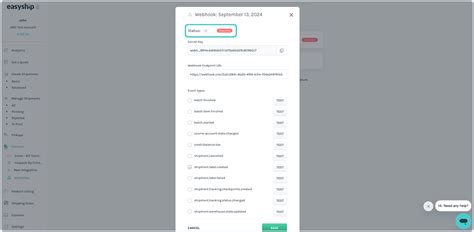create and edit webhooks easyship