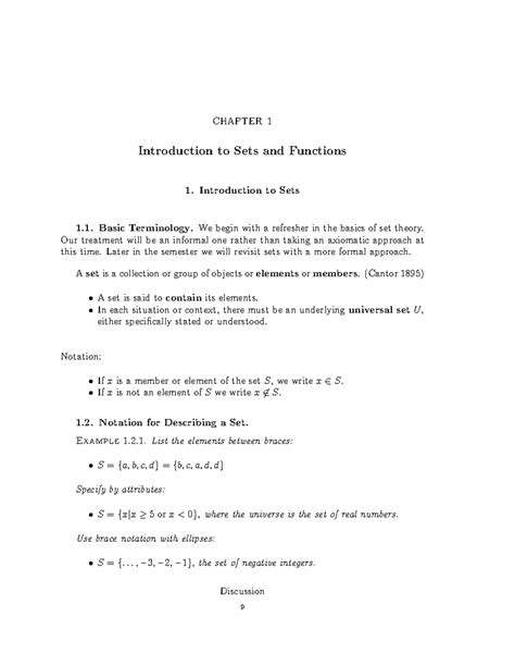 Chapter 1 Intro To Sets And Functions Basic Terminology And Notation