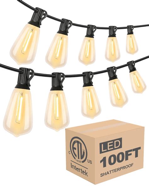 Lightdot 100ft Led Outdoor String Lights With 32 Shatterproof St38 Edi