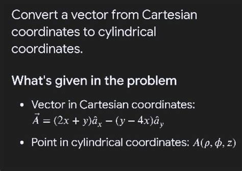 Convert A Vector From Cartesian Coordinates To Cylindrical Coordinates