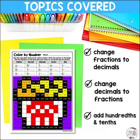 Decimal Fraction Decimal Notation Color By Code Number Mystery Picture