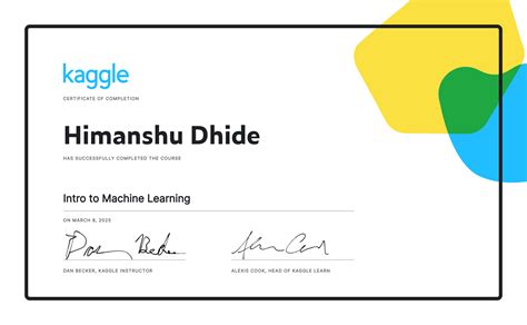 Himanshu Dhide Completed The Intro To Machine Learning Course On Kaggle