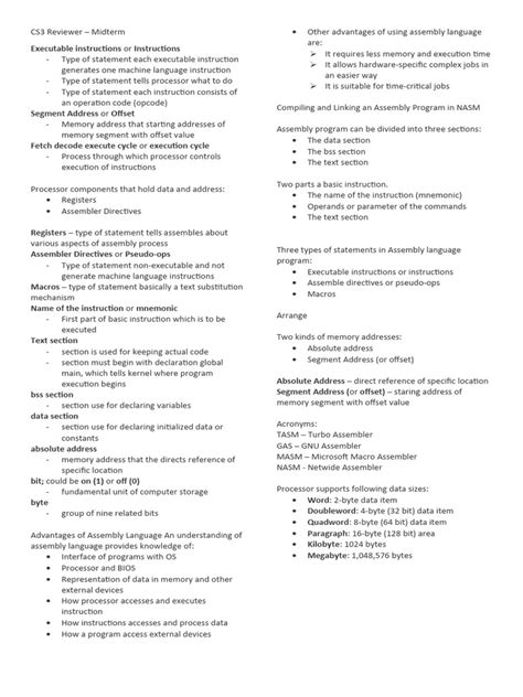 Cs3 Reviewer Midterm Pdf Assembly Language Office Equipment