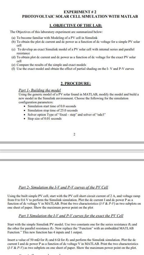 EXPERIMENT PHOTOVOLTAIC SOLAR CELL SIMULATION WITH Chegg