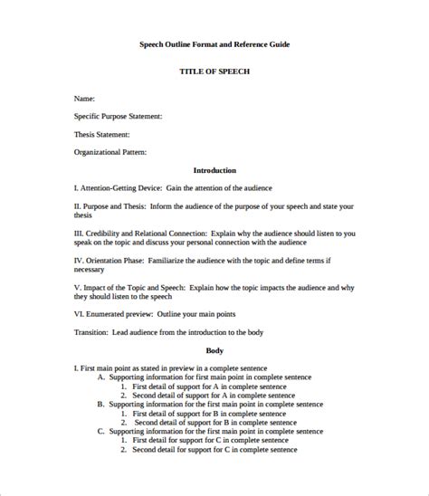 10 Speech Outline Templates Sample Templates