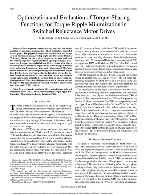 Pdf Optimization And Evaluation Of Torque Sharing Functions For Torque Ripple Minimization In