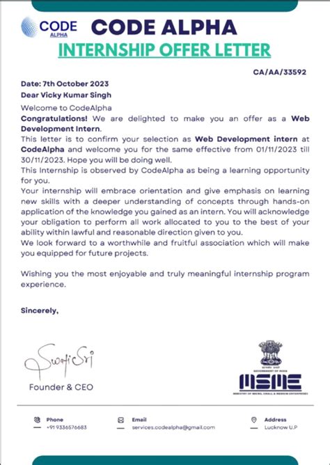 Hello Connections 👉i Am Excited To Share That I Got An Internship Offer Letter From Codealpha