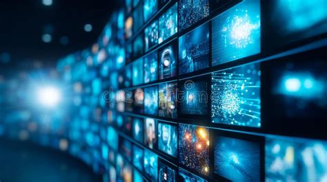Wall Of Digital Screens Displays Various Vibrant Images And Data Visualizations Creating Dynamic