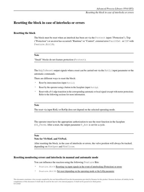 Pcs7 Resetting The Block In Case Of Interlocks Or Errors Pdf